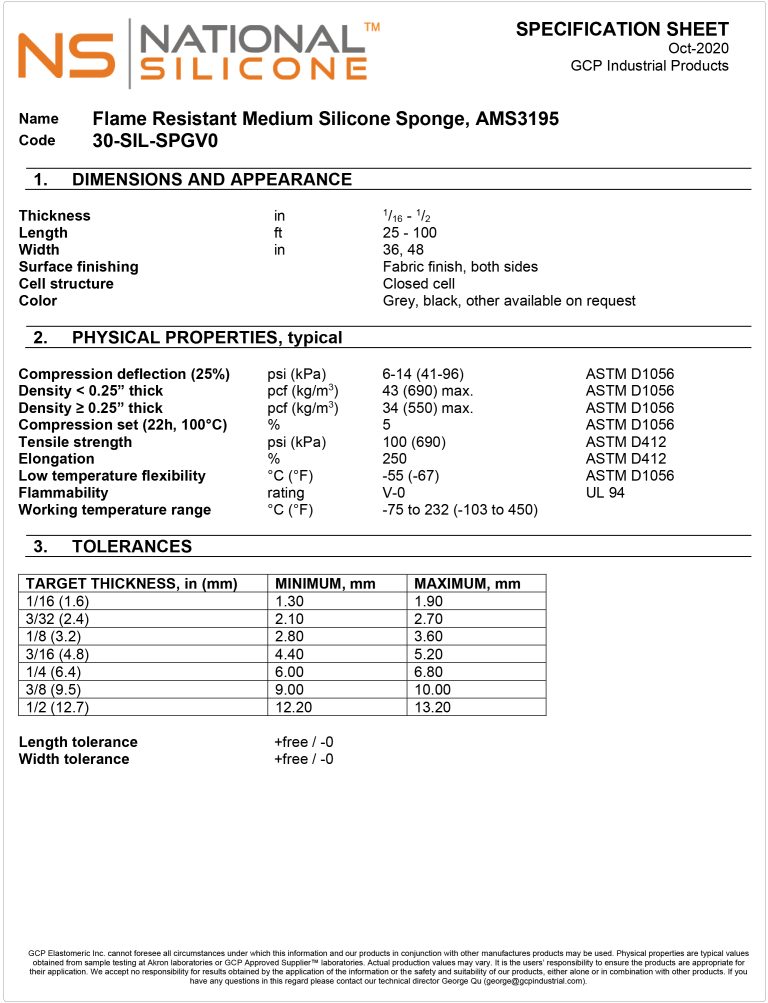Silicone Sponge UL 94 V-0 | Flame Retardant | National Silicone