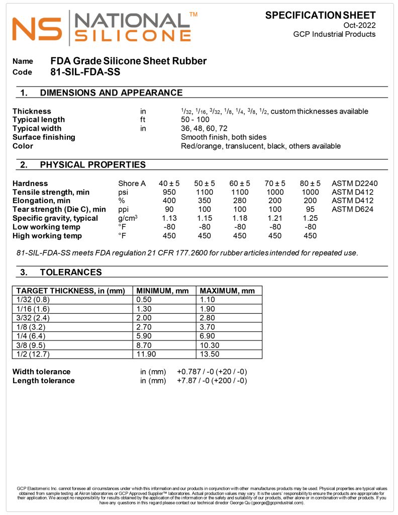 FDA Silicone Sheet - White | 40-80 Duro | National Silicone